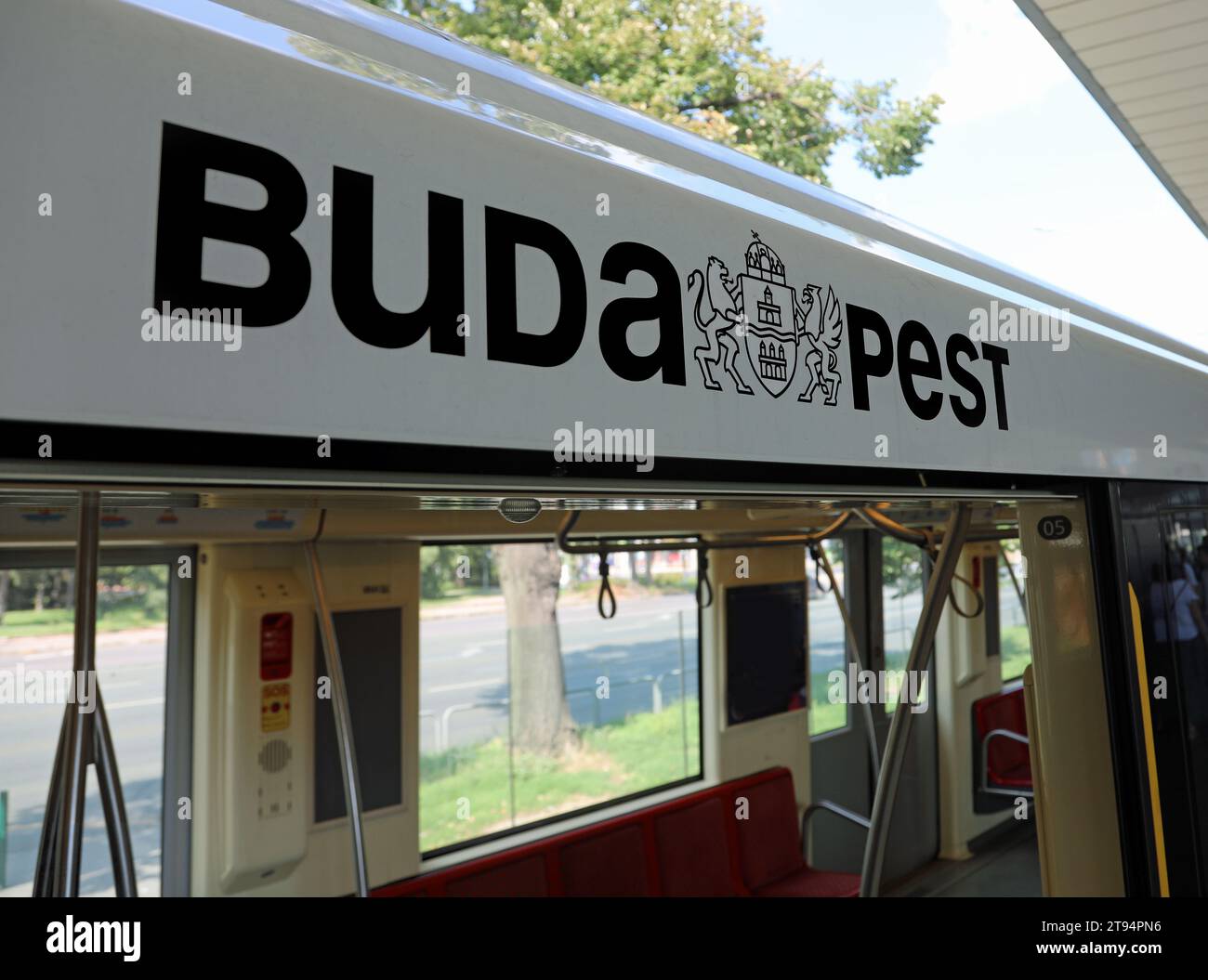 large text Budapest with the logo of the capital city of Hungary on the ...