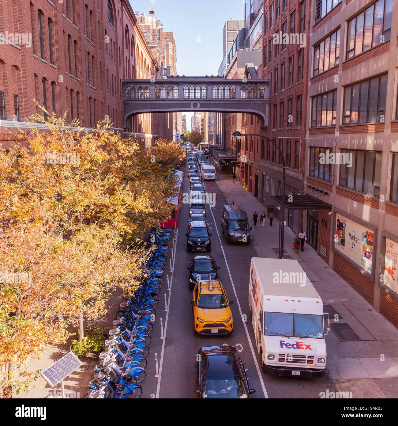 Skybridge or sky bridge photographed from the High Line, Chelsea Market ...