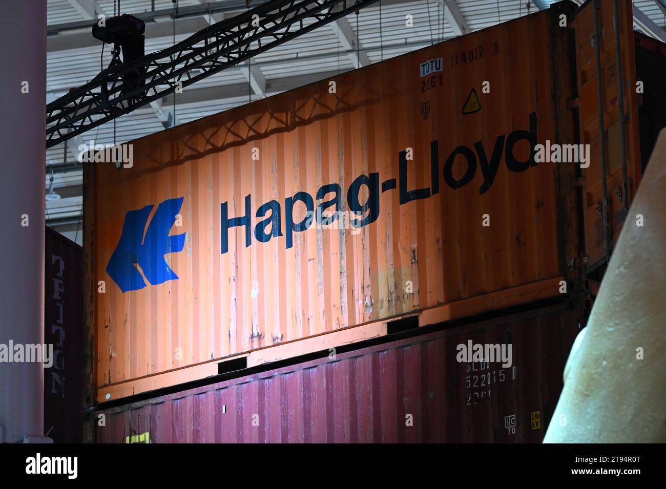 Freight containers stacked in a hall, Hamburg Stock Photo - Alamy