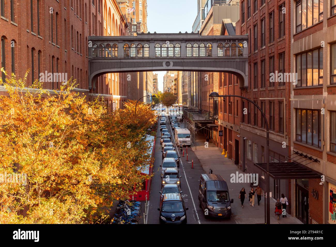 Skybridge or sky bridge photographed from the High Line, Chelsea Market ...