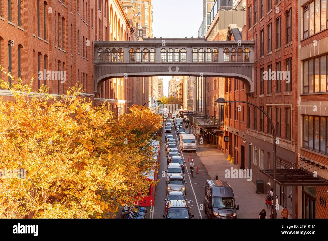 Skybridge or sky bridge photographed from the High Line, Chelsea Market ...