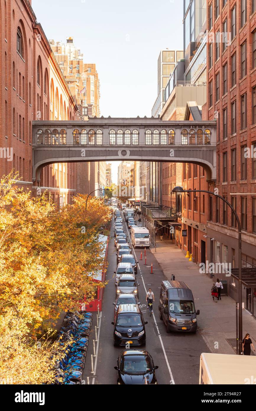 Skybridge or sky bridge photographed from the High Line, Chelsea Market ...