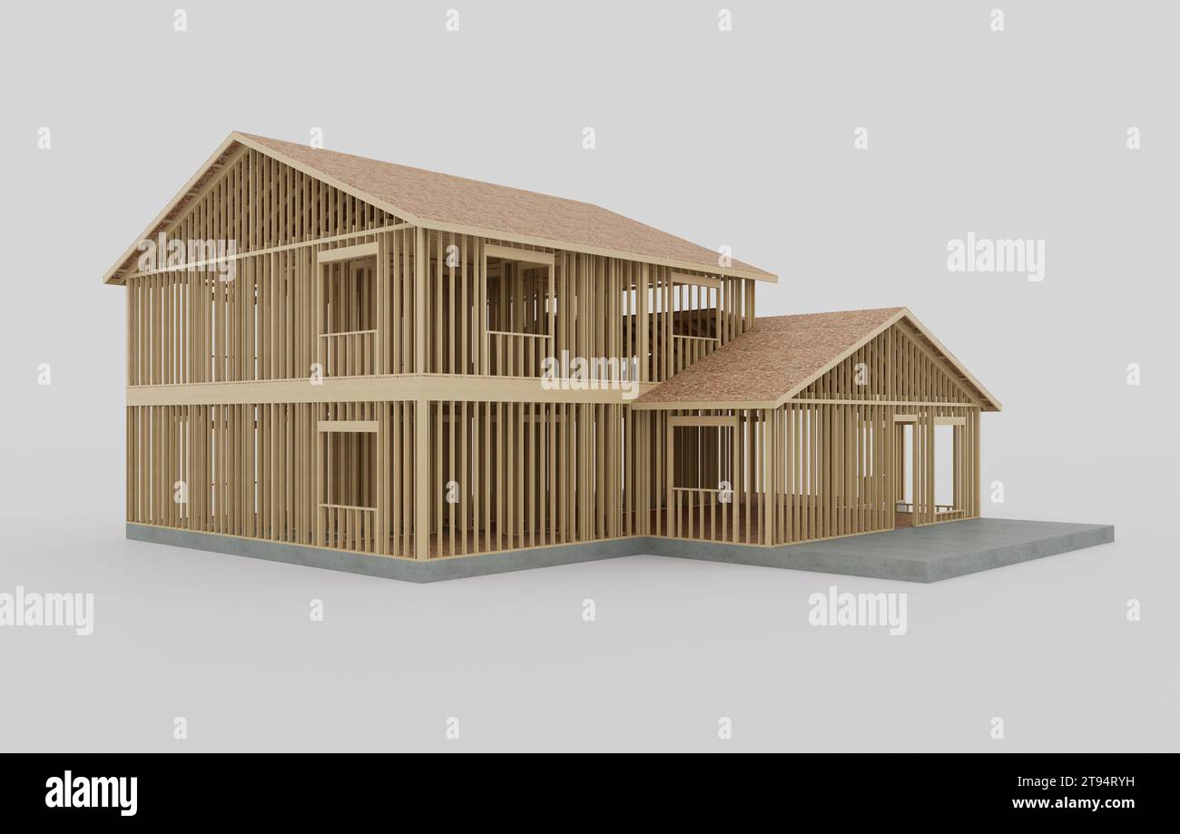 Conceptual image of the construction of a frame house Stock Photo - Alamy