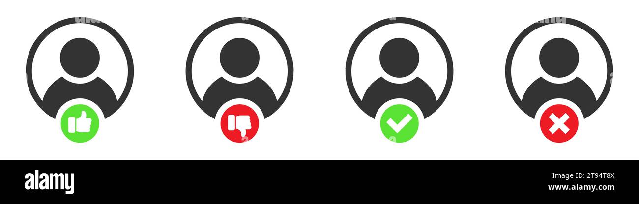 User icon with check mark and cross sign. Vector illustration Stock ...