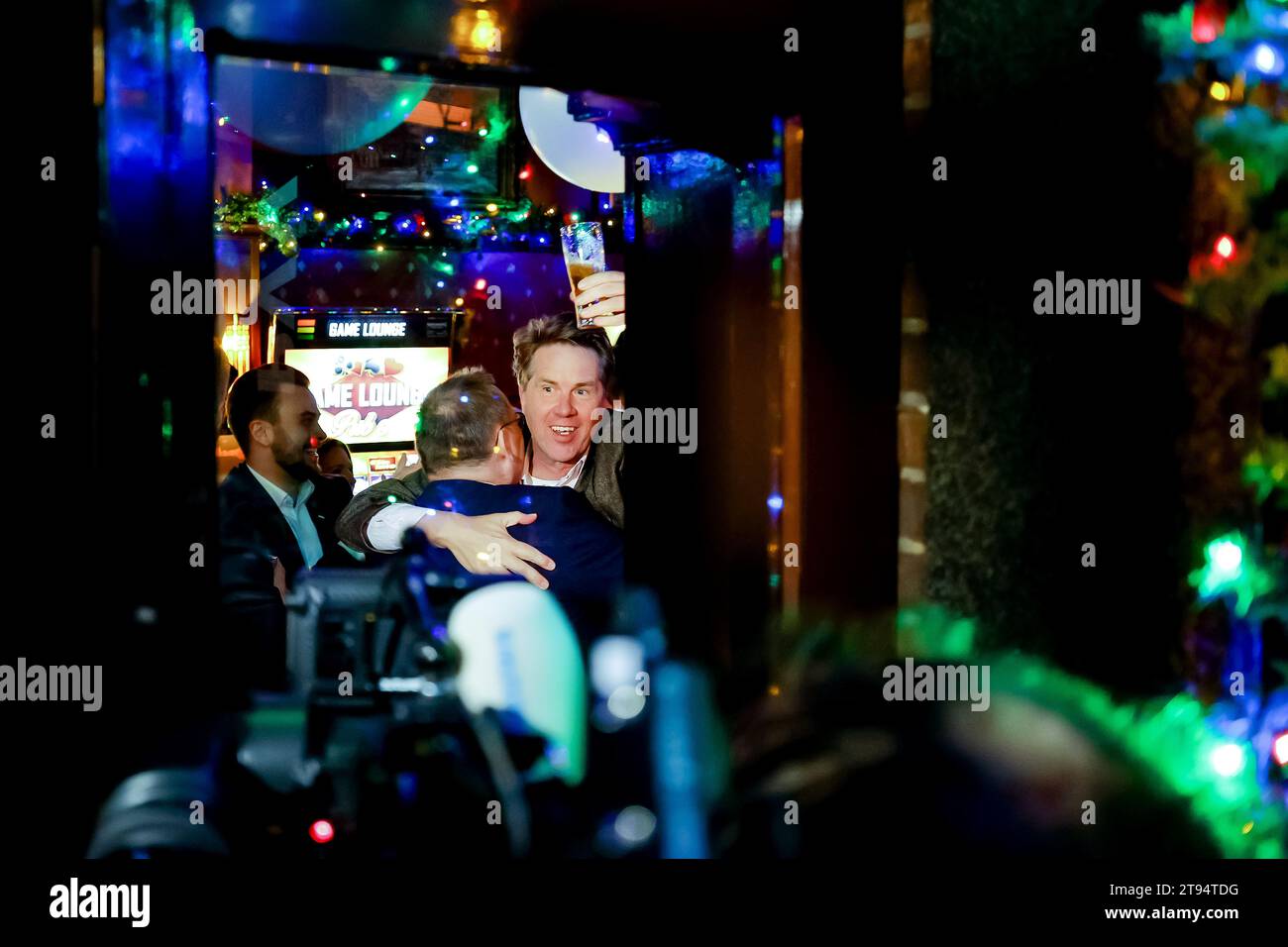 SCHEVENINGEN - Martin Bosma (PVV) cheers after the first exit poll of ...