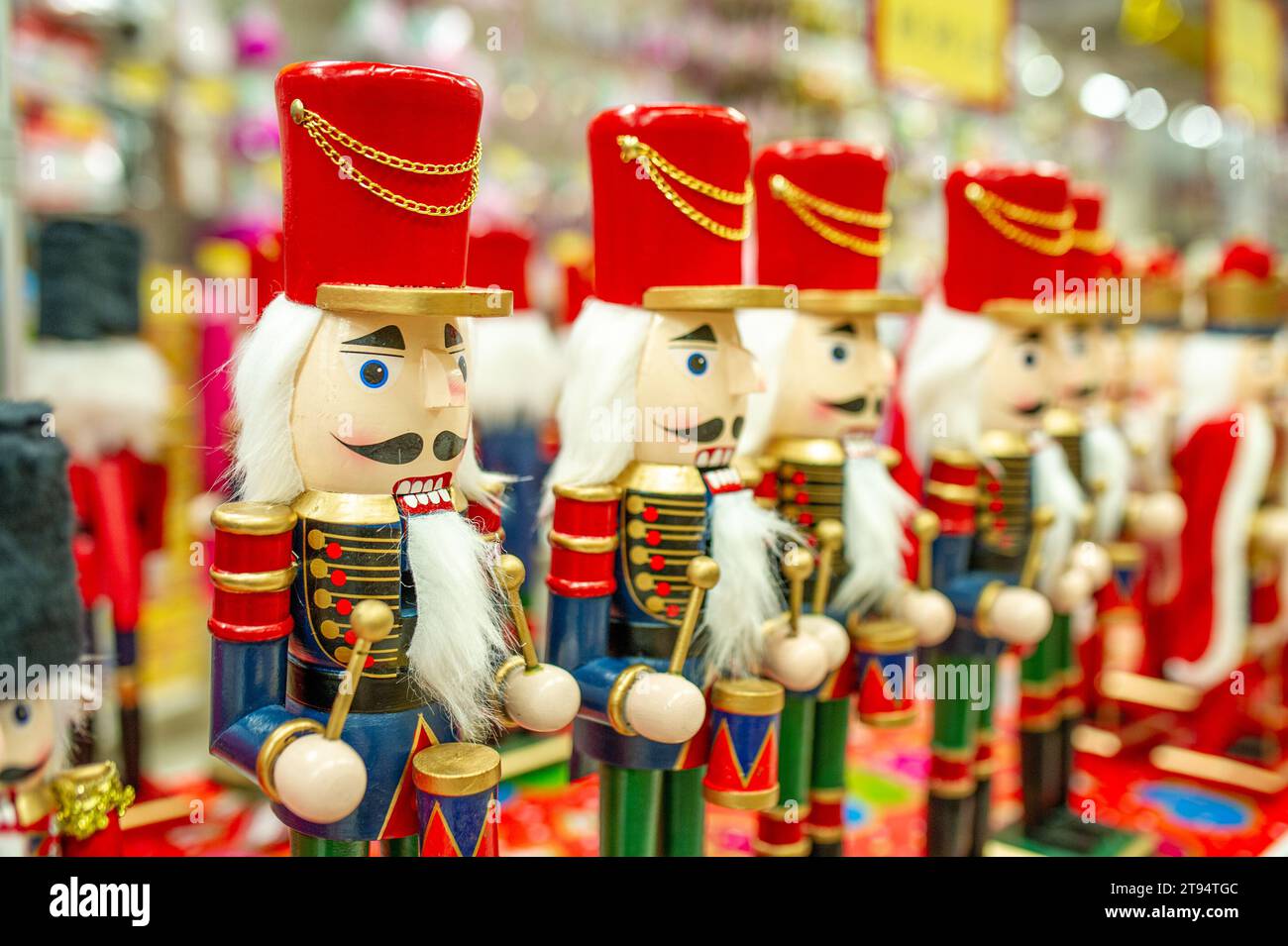 Christmas decorations put on the shelf in the toy store nutcracker ...