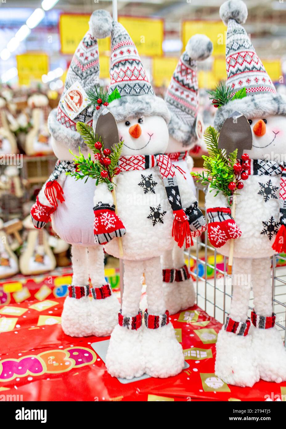 Christmas decorations toys displayed on the shelf snowman Stock Photo ...