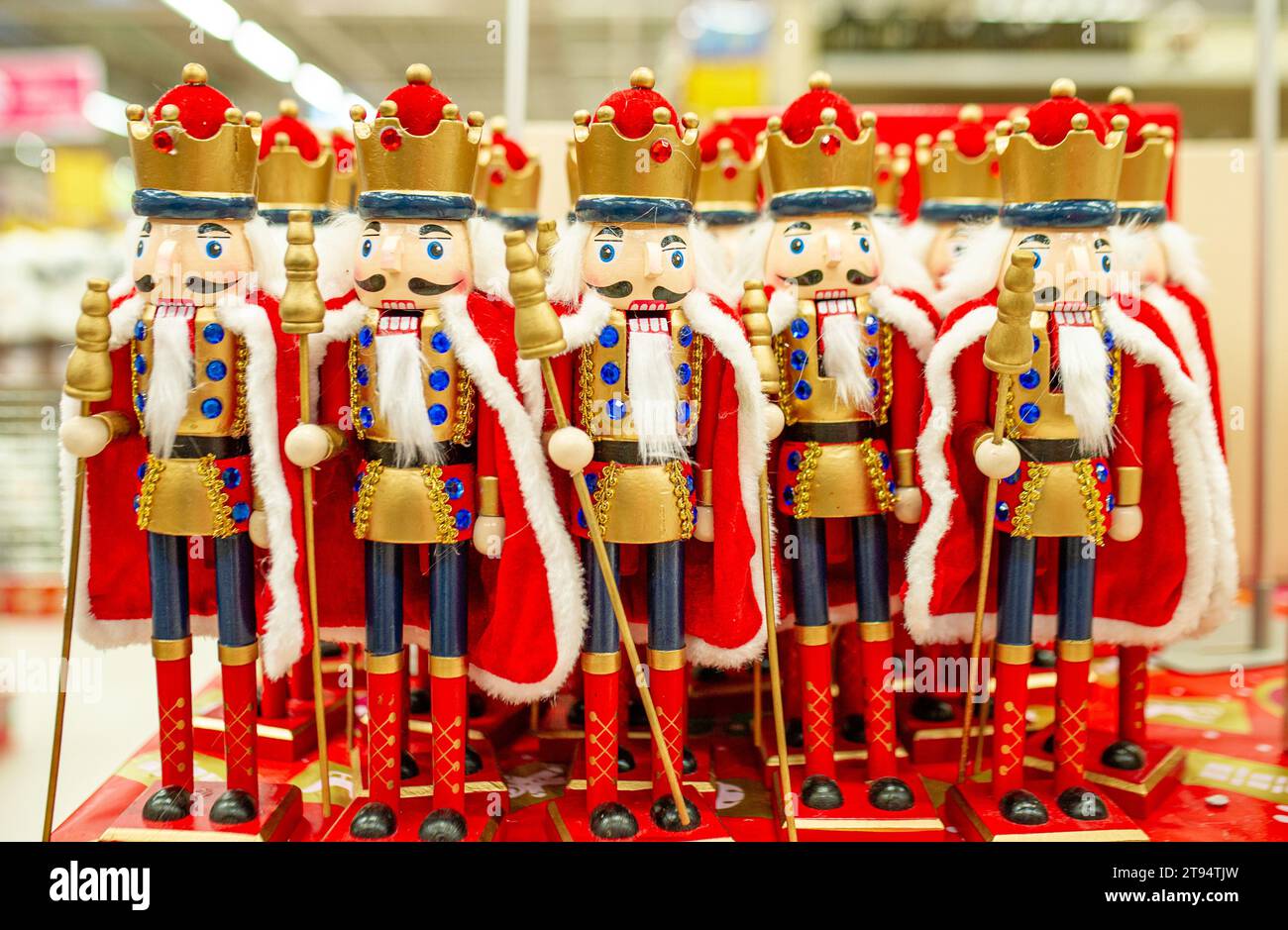 Christmas decorations put on the shelf in the toy store nutcracker ...