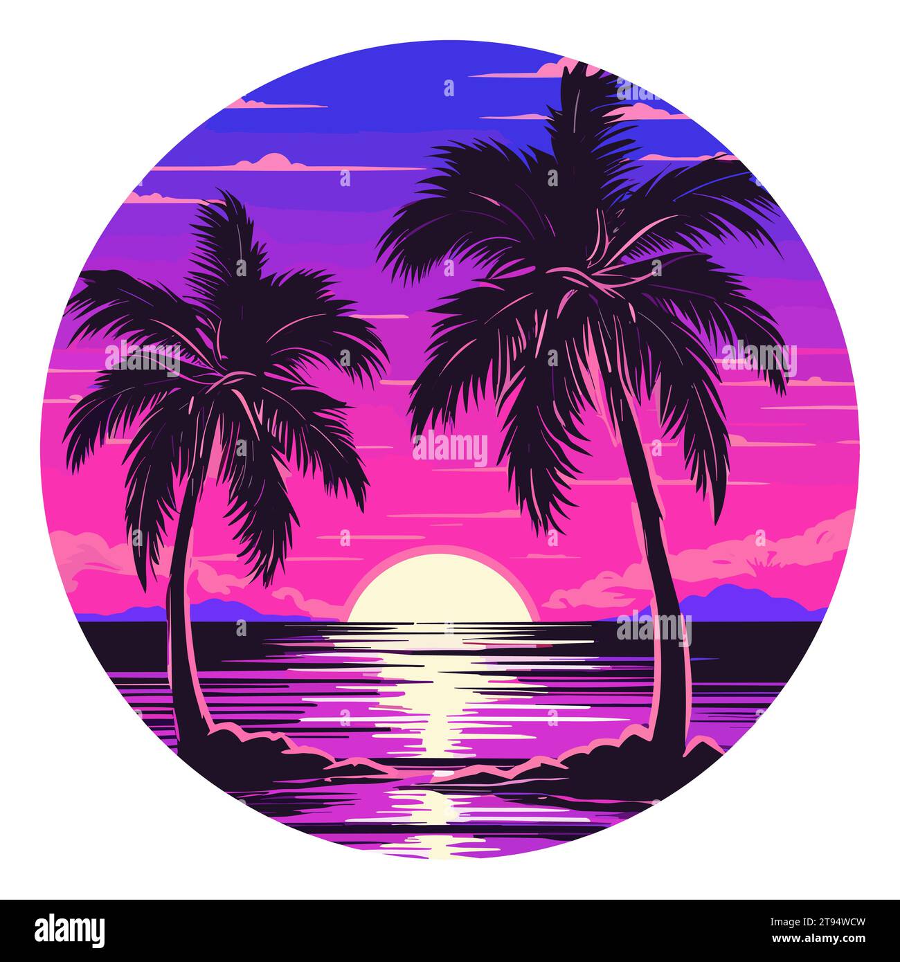retro tropical beach sunset sticker illustration Stock Vector Image ...