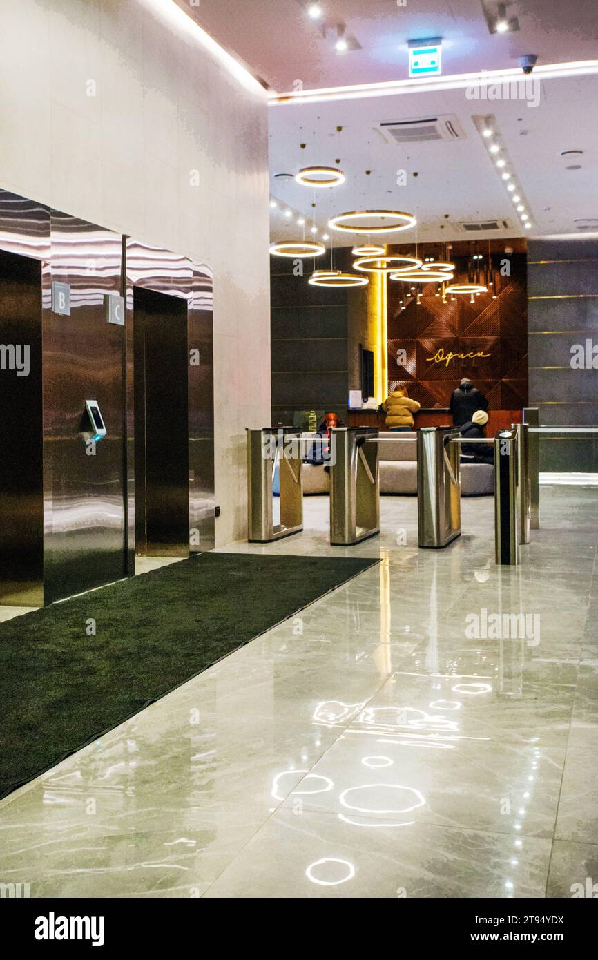 11-13-2023 Moscow Russia New automatic elevator zone in office building ...