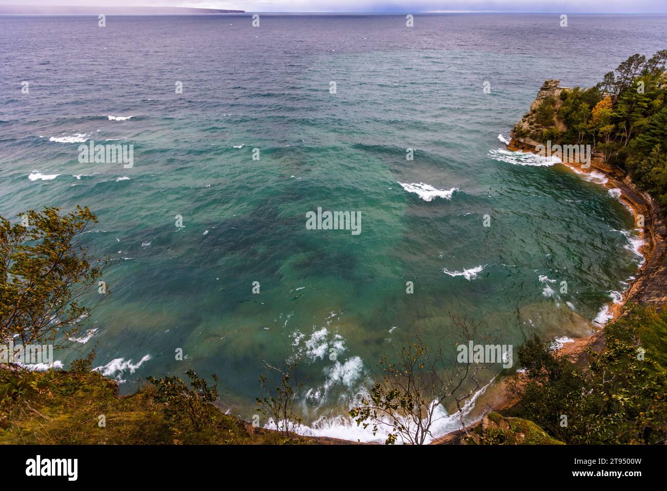 View of the Pictured Rocks from the Upper Overlook in Munising Township ...