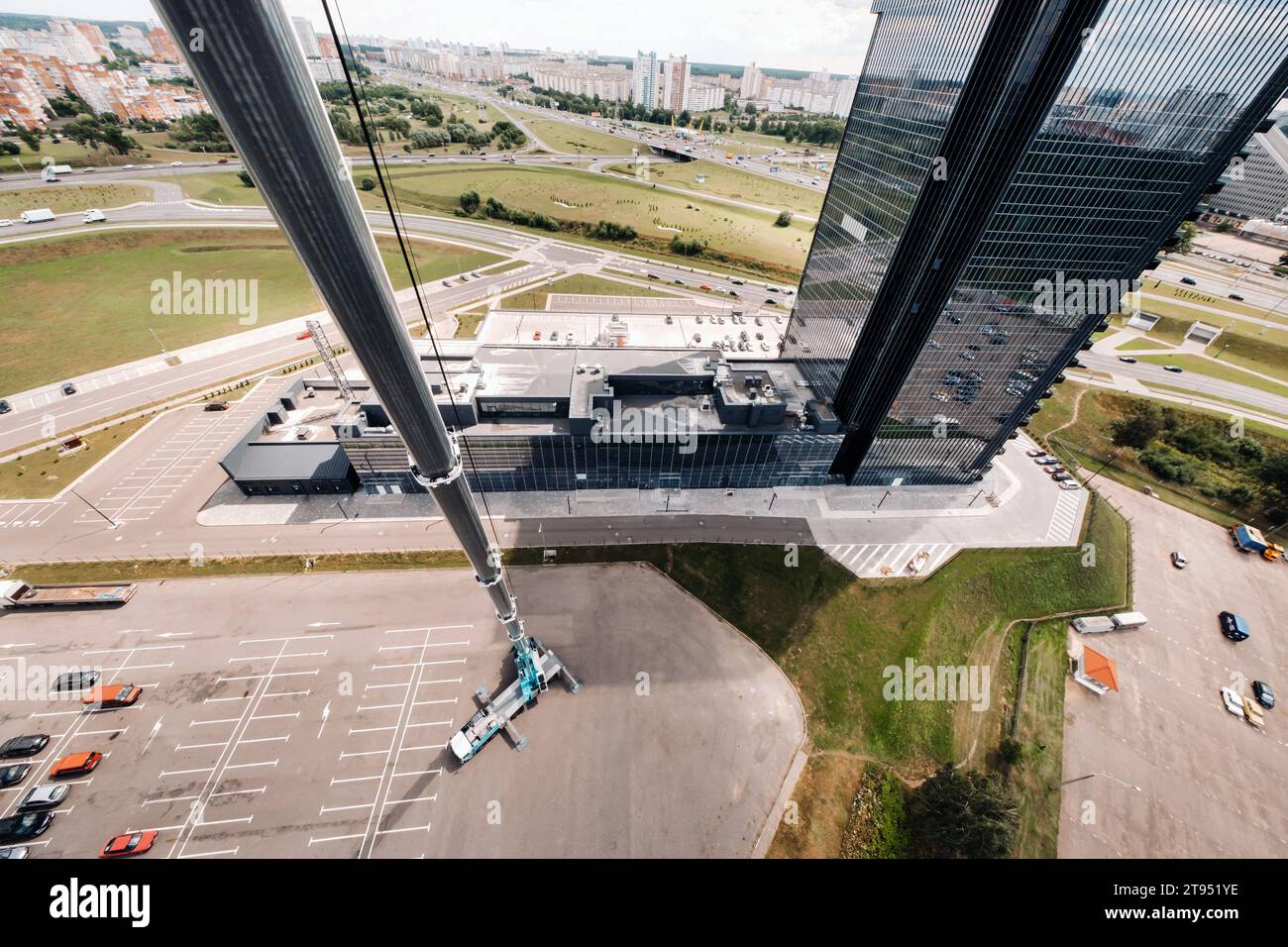 view from the height of the tallest car crane, which is open in the ...