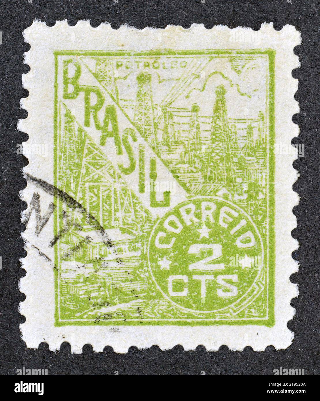 Cancelled postage stamp printed by Brazil, that shows Petroleum ...