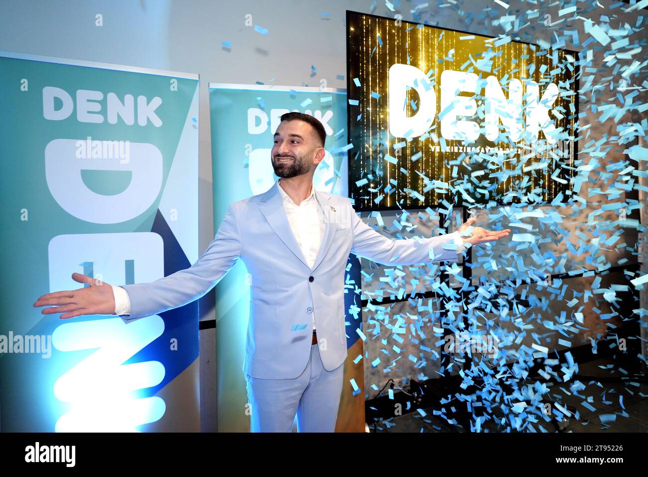 AMSTERDAM - DENK leader Stephan van Baarle responds to the results of ...