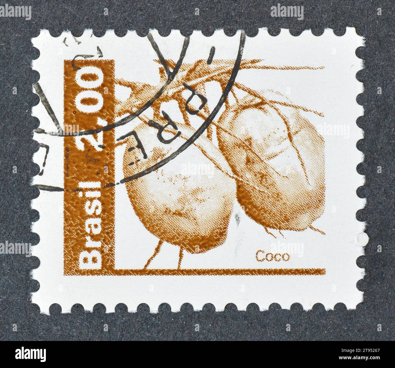 Cancelled postage stamp printed by Brazil, that shows Coco - Coconut ...