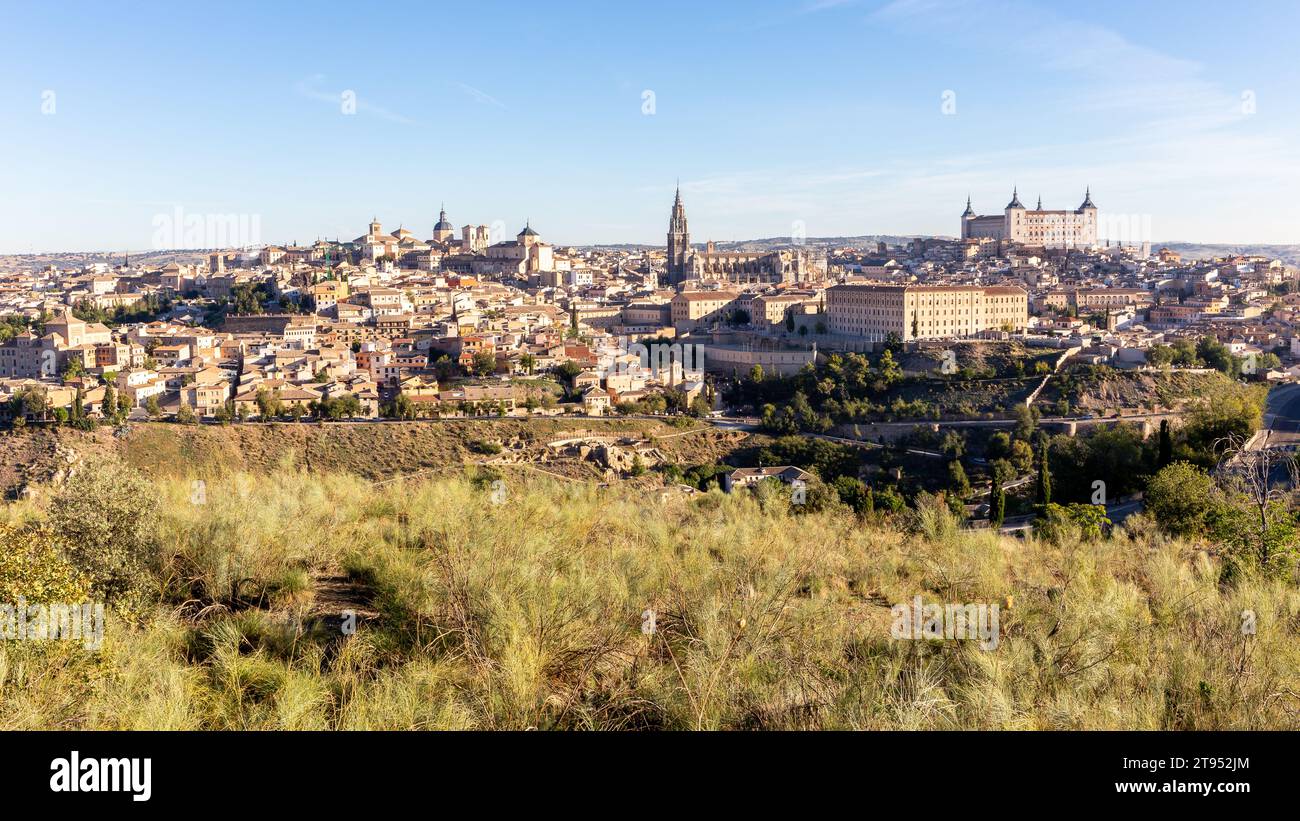 Toledo (Spain), landscape of the medieval city with Alcazar of Toledo ...