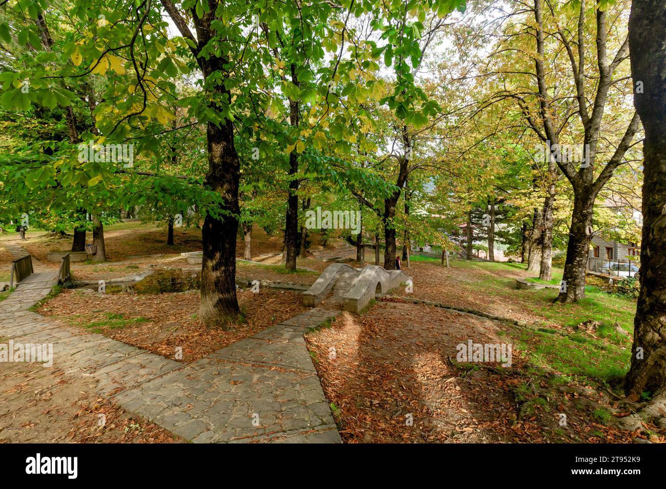 At the Averof Gardens (Averofeios Kipos) during fall season in Metsovo ...