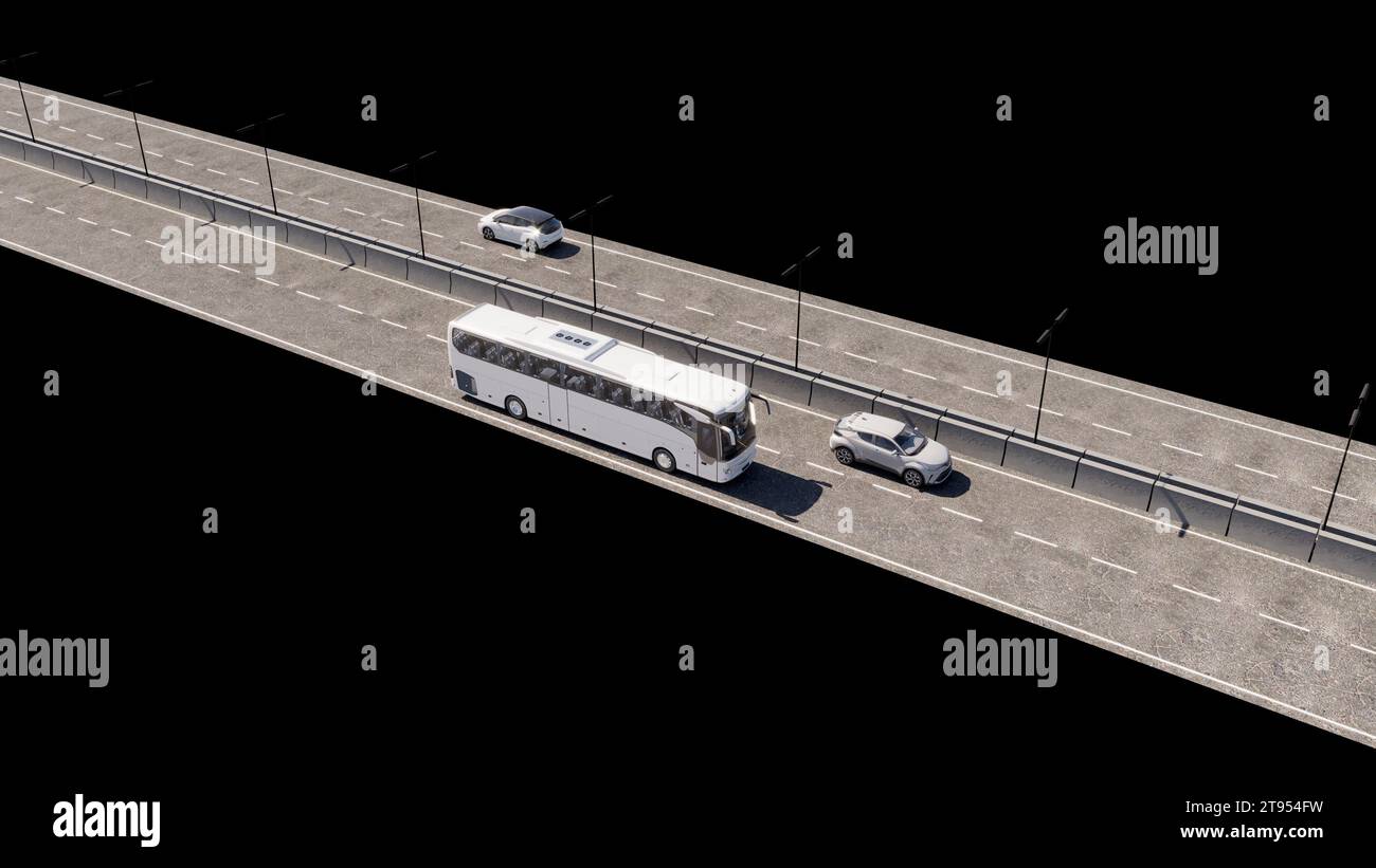 Long-distance bus, highway and state road. Roadways and traffic ...