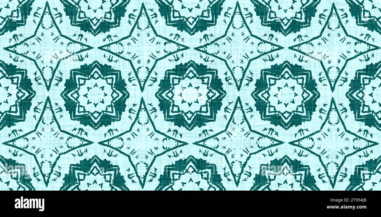 Teal green white vibrant watercolor batik azulejos tile border banner ...