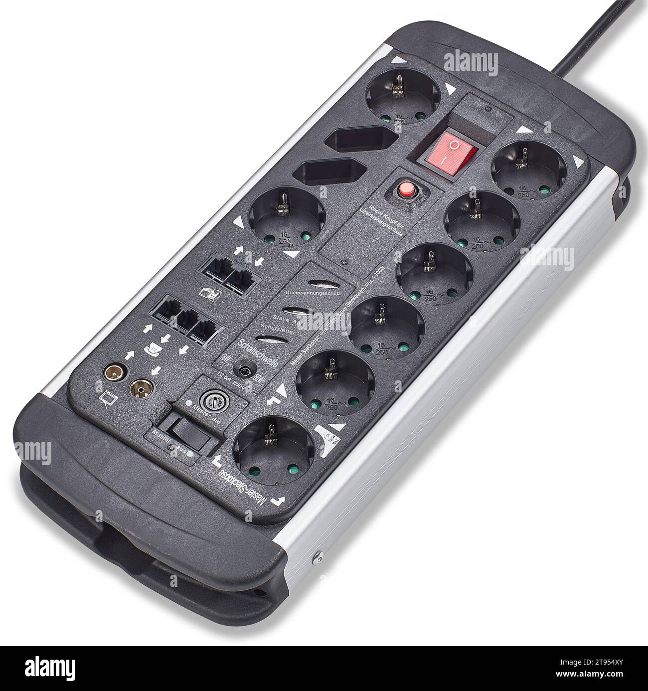 multi sockets power extension on white background Stock Photo - Alamy
