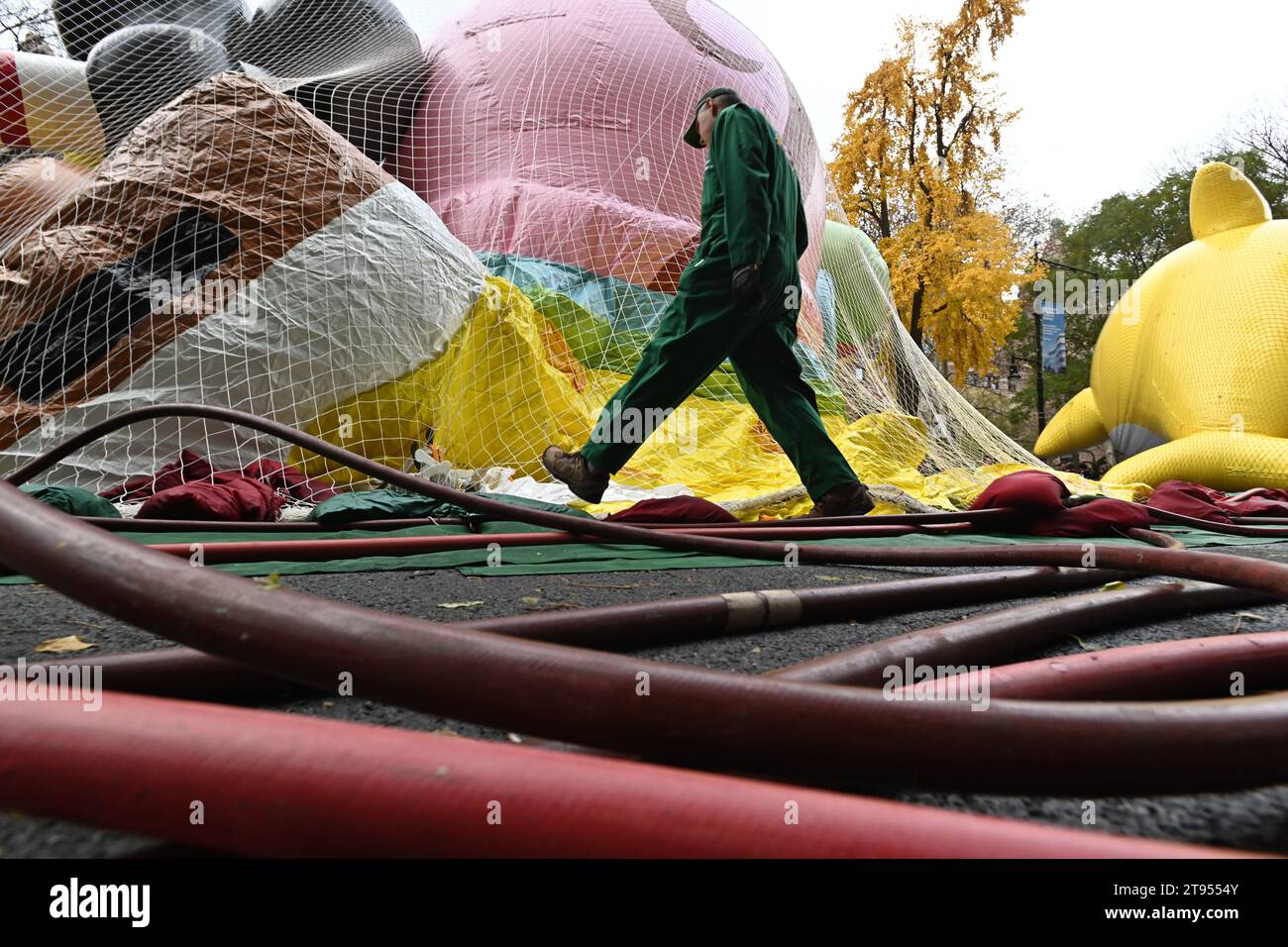 The Macy's inflation team works on giant balloons as they prepare ahead ...
