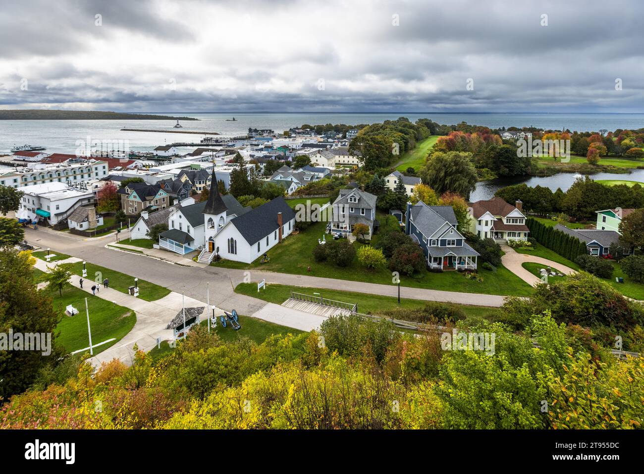 View from Fort Mackinac down to Fort Street and the Trinity and ...