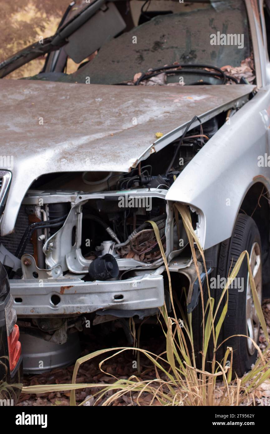 infrared image of the unrecognizable and wrecked cars beyond repair ...