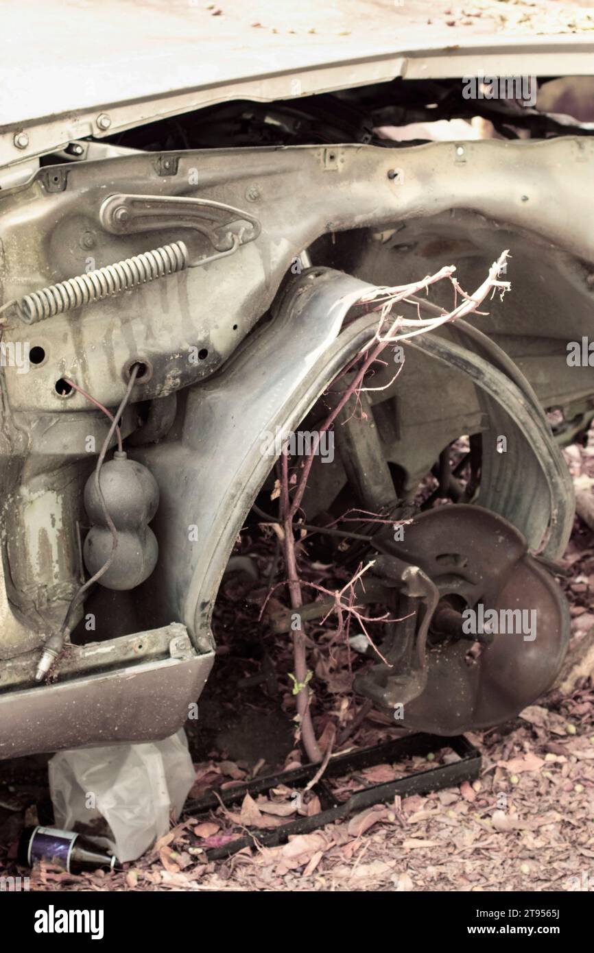 infrared image of the unrecognizable and wrecked cars beyond repair ...