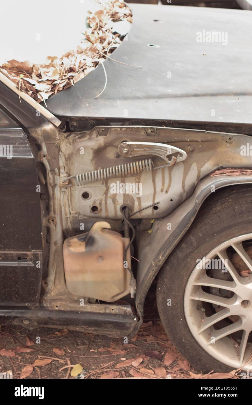 infrared image of the unrecognizable and wrecked cars beyond repair ...