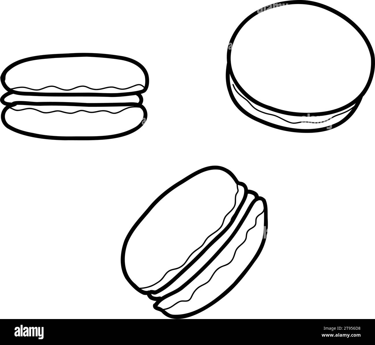Macaroon cakes icons, vector illustration in doodle style. Line art ...