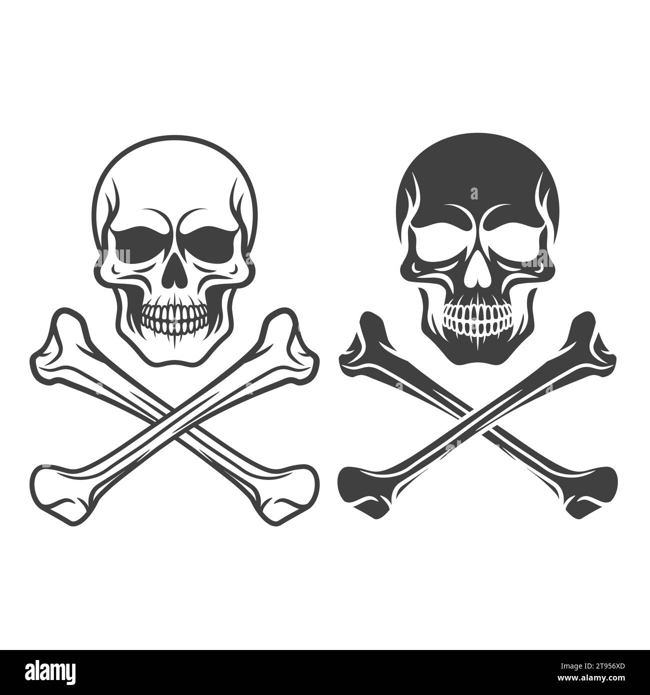 Vector Black and White Skull and Crossbones Icon Set Isolated. Skulls ...