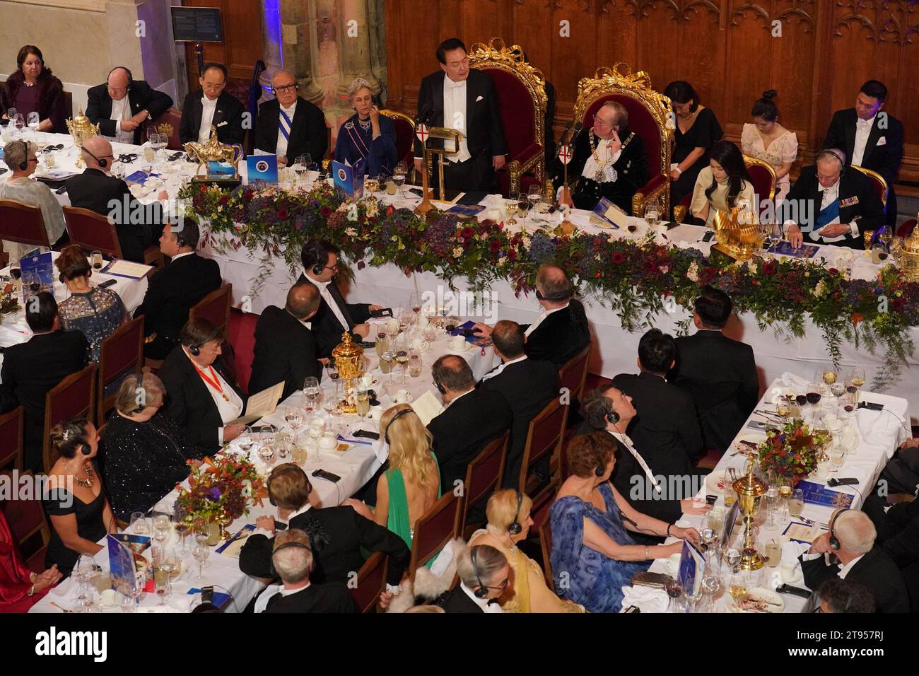 The President of South Korea Yoon Suk Yeol delivers his speech during ...