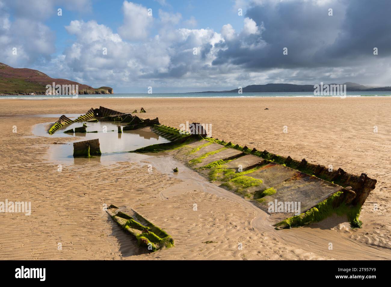 Wreck of boat on the beach of Dunfanaghy, Donegal, Ireland, Europe ...