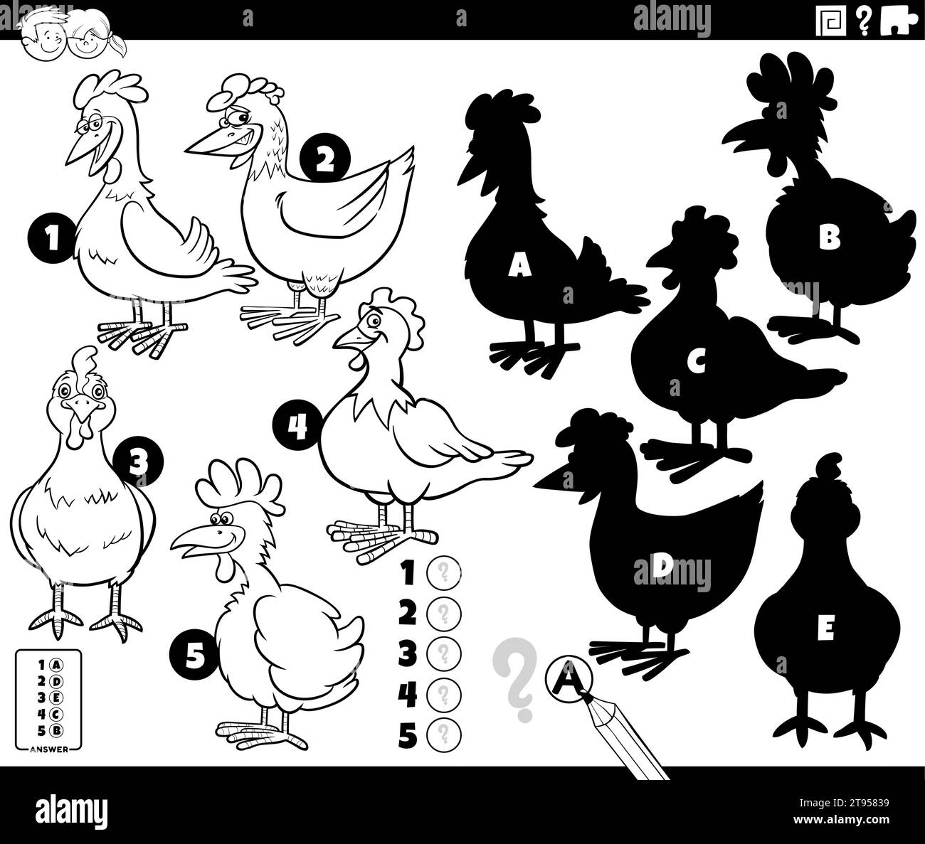 Black and white cartoon illustration of finding the right shadows to ...