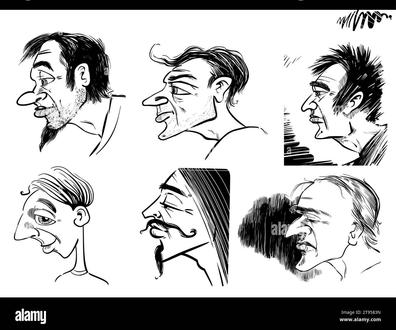 black and white sketch cartoon illustration of people characters ...