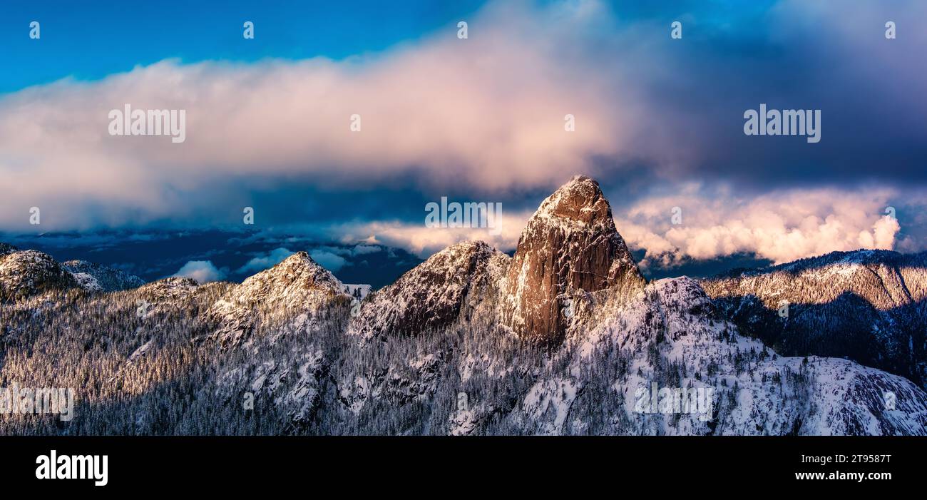 Snow Rocky Canadian Mountain Peaks Landscape. Aerial Panorama Stock ...