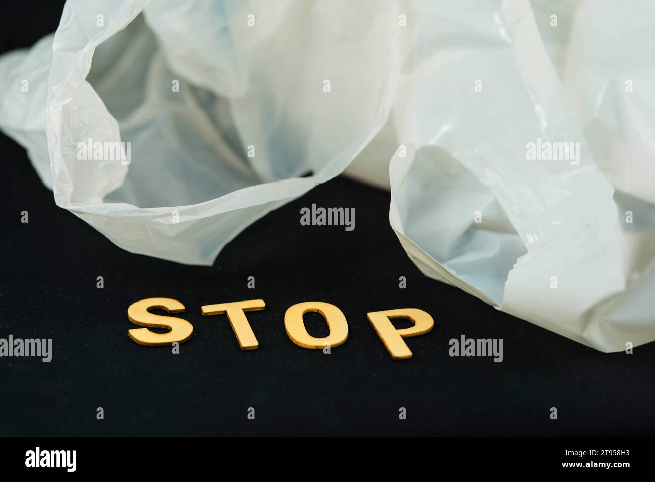 plastic bag with word stop, prohibition in the EU Stock Photo - Alamy