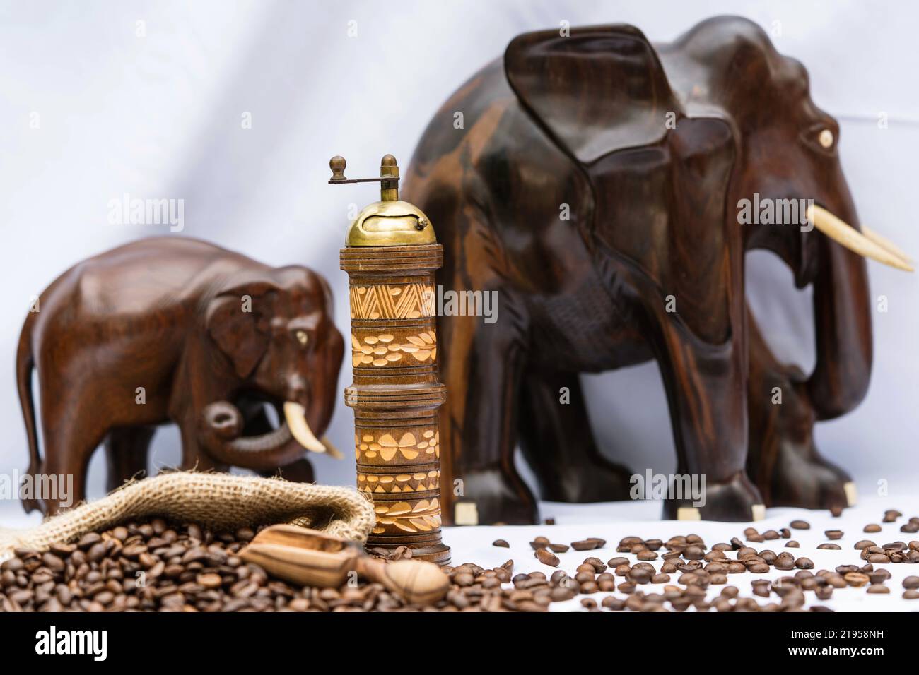 coffee mill, coffee beans, elephants Stock Photo - Alamy