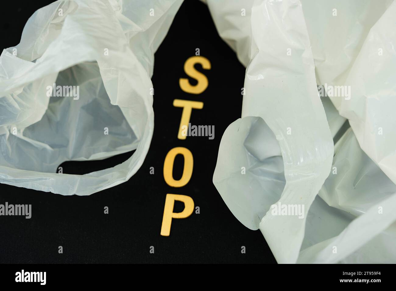 plastic bag with word stop, prohibition in the EU Stock Photo - Alamy