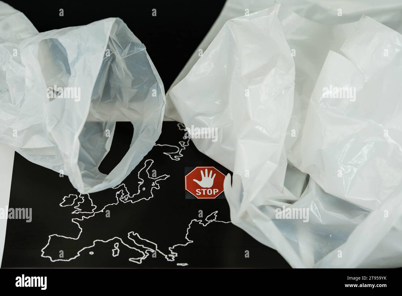 plastic bag with stop sign and European map, prohibition in the EU ...