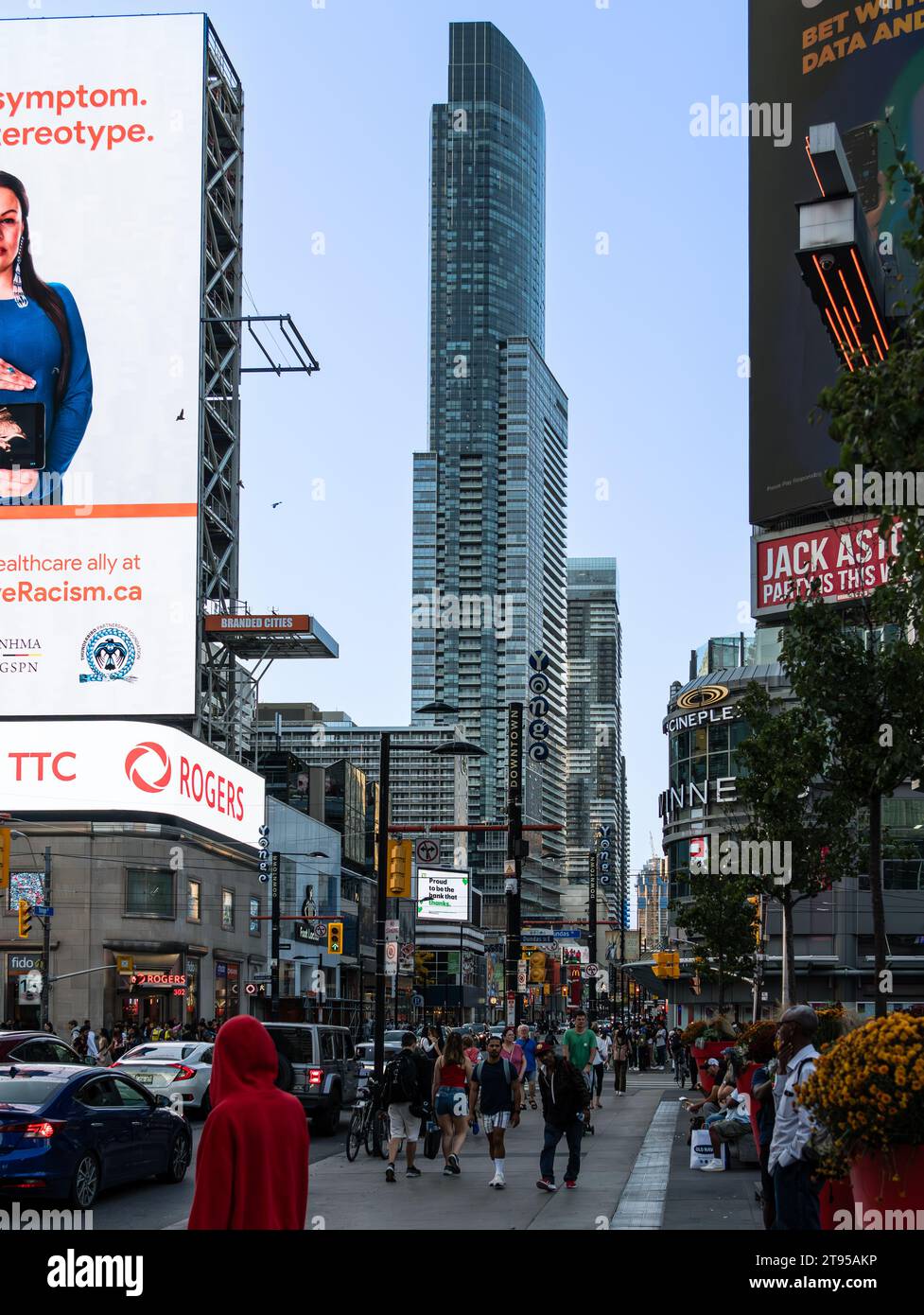 Toronto, Canada, October 2, 2023: View to vibrant Yonge street from the ...