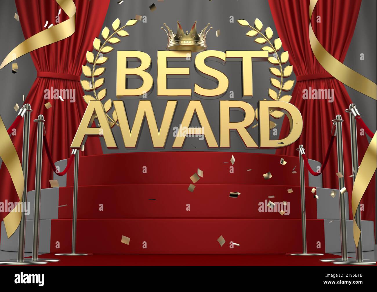best award 3d graphic with red carpet podium and laurel and crown Stock ...