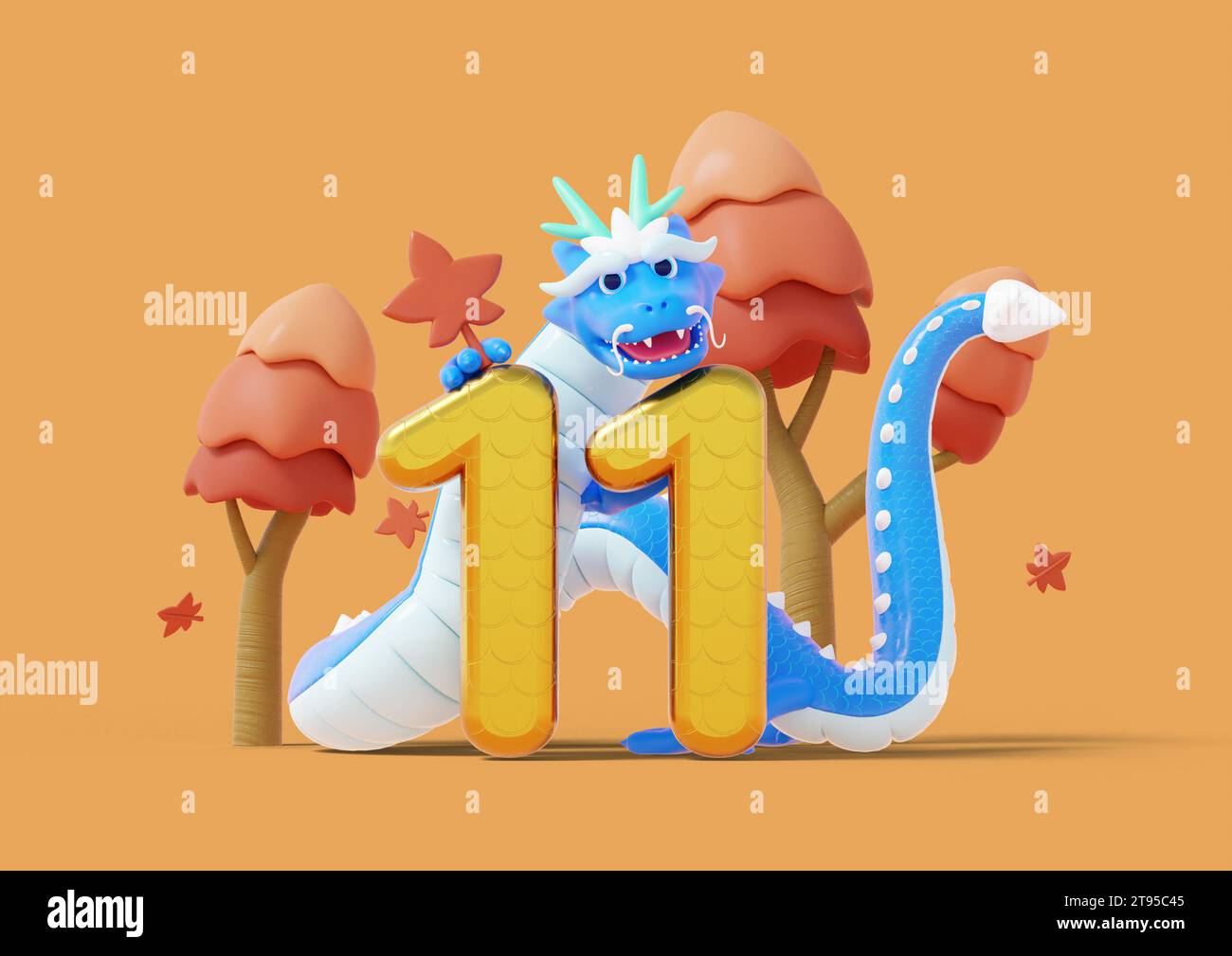 year of the dragon autumn maple tree and blue dragon 3d graphic Stock ...