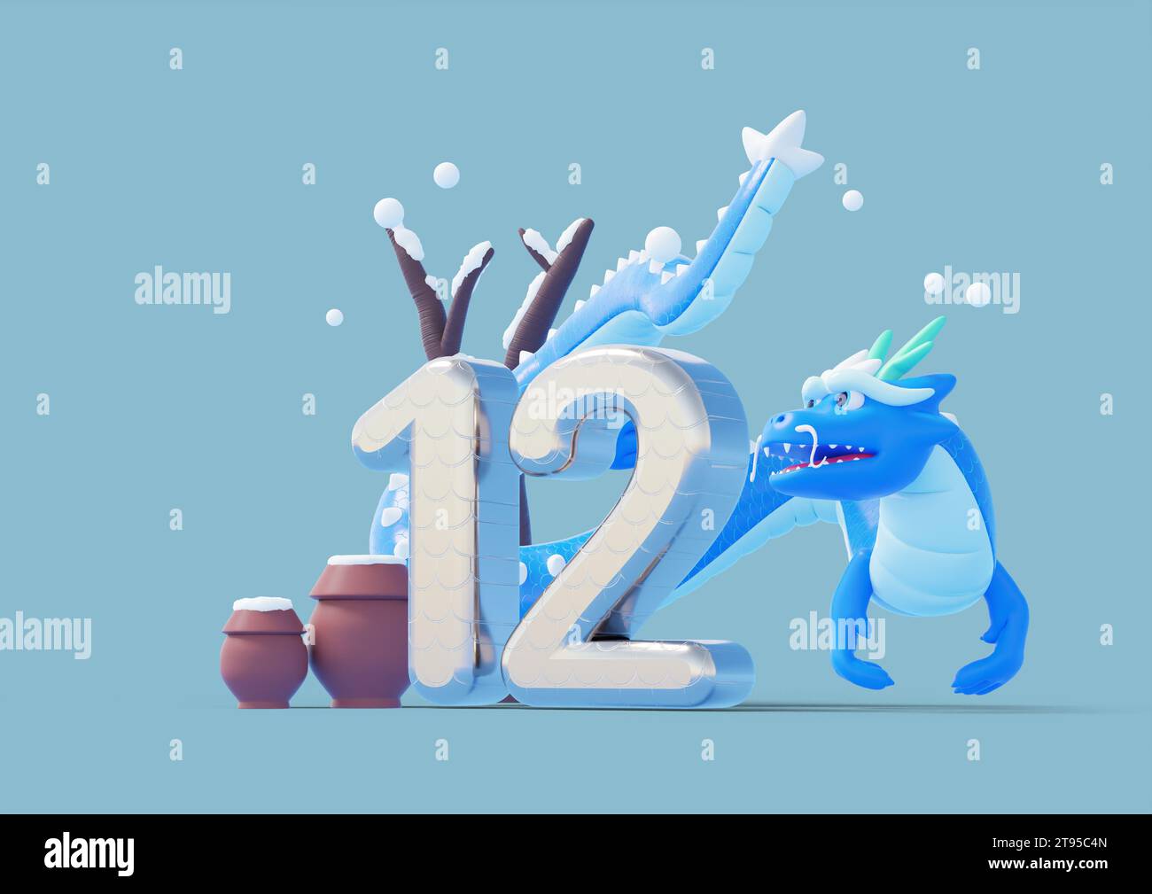 year of the dragon snow strewn winter tree jangdokdae and blue dragon ...