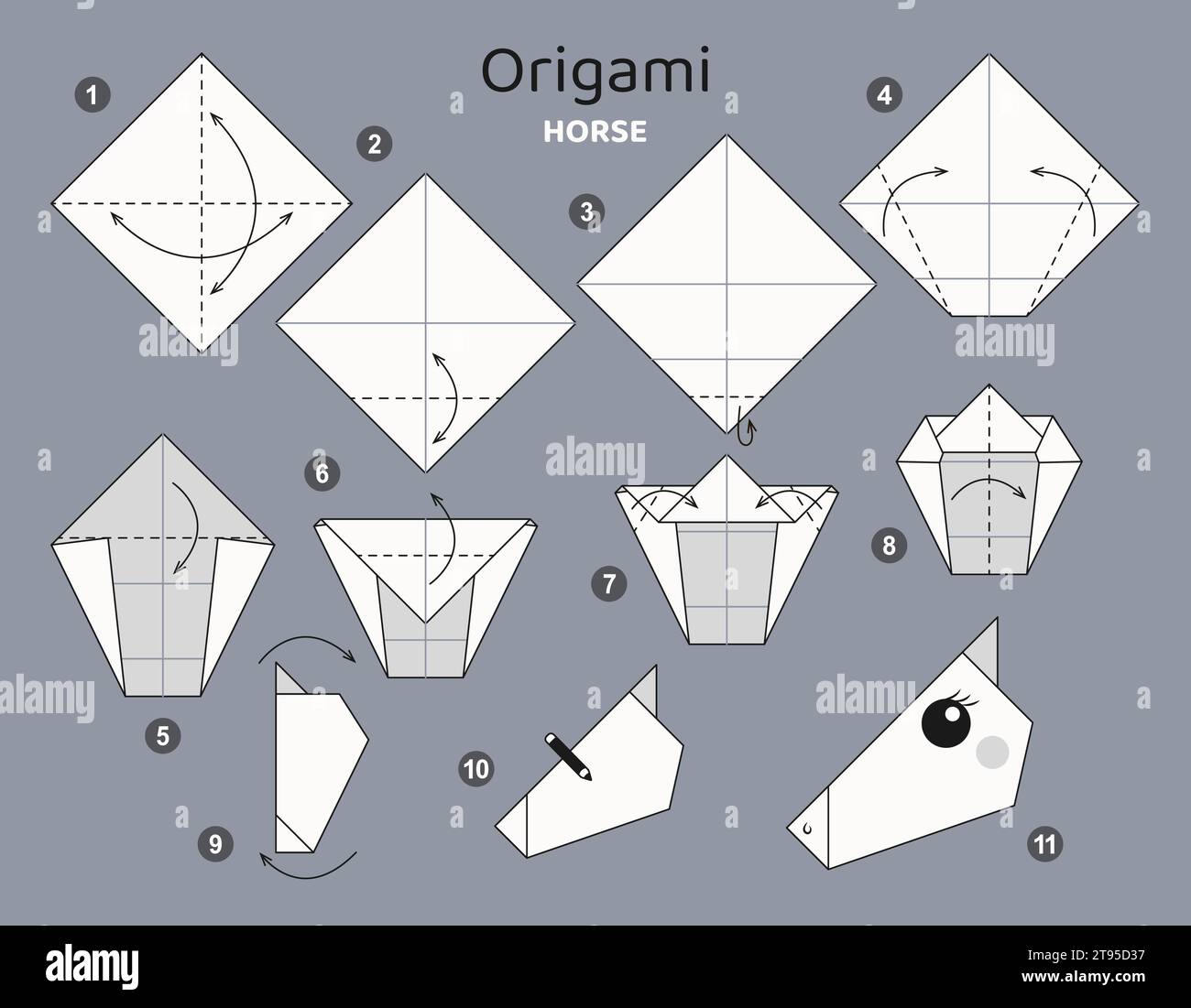 Origami tutorial for kids. Origami cute horse Stock Vector Image & Art ...