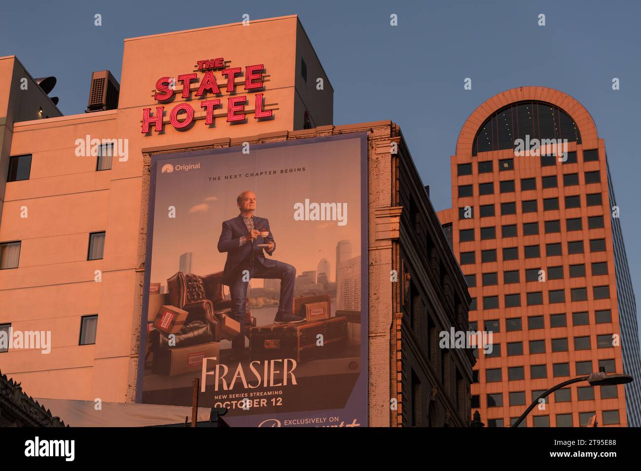 Seattle, USA. 16 Nov, 2023. A A large Fraisier billboard by Pike Place ...