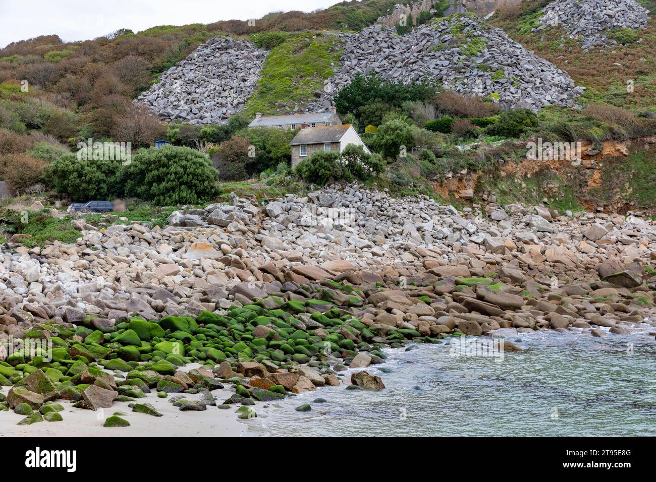 Lamorna Cove on the Penrith peninsula near Penzance Cornwall, rocky ...