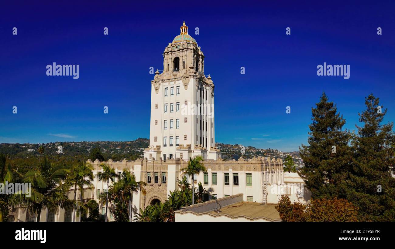 Beverly Hills City Hall Police Department and Civic Center from above ...