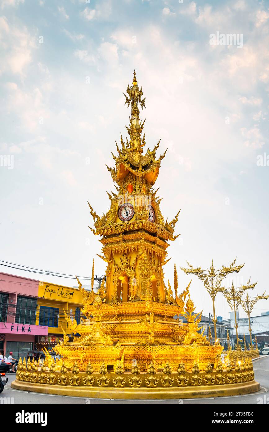 Flood lights shining from below the golden,historical,beautiful ornate ...