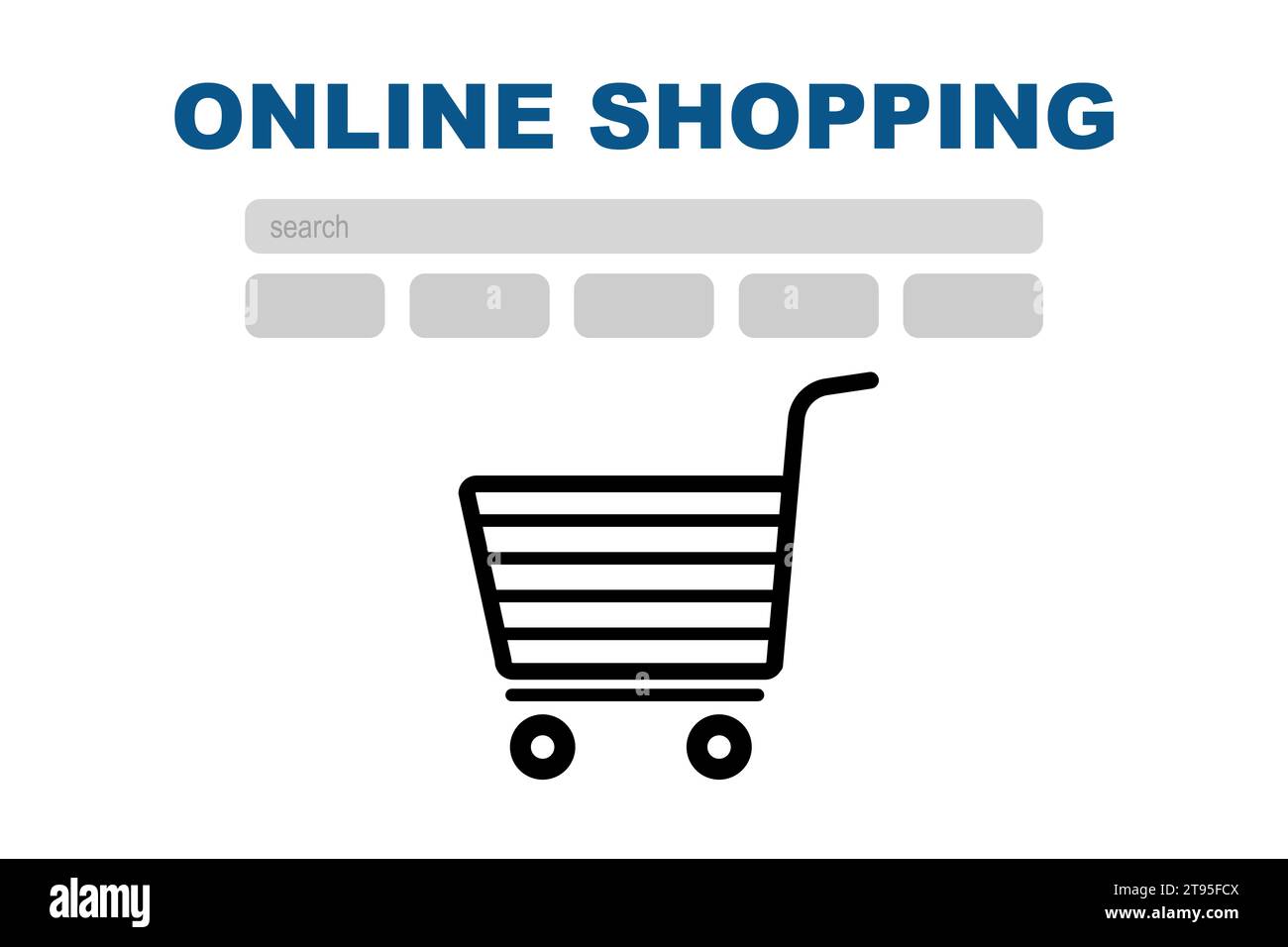 Online shopping. Website interface with search bar and illustration of ...